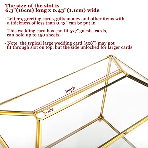HighFree 10.2" Glass Wedding Card Box with Slot & Lock, Handmade Copper Gold Geometric Terrarium, Clear Display Box for Wedding Reception, Wishwell, Keepsake