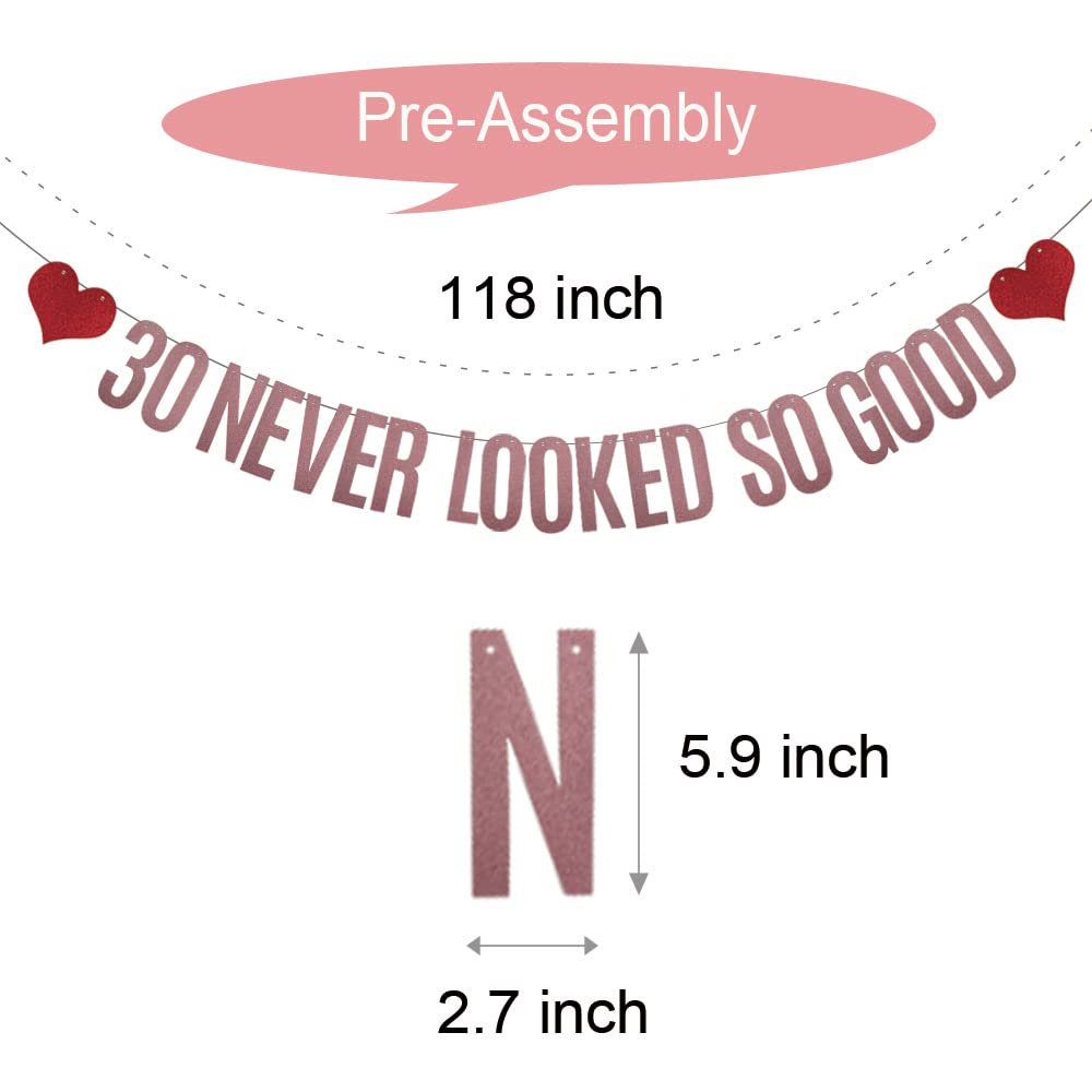 WEIANDBO 30 NEVER LOOKED SO GOOD Rose Gold Glitter Banner,Pre-Strung,30th Birthday/Wedding Anniversary Party Decorations Bunting Sign Backdrops,30 NEVER LOOKED SO GOOD