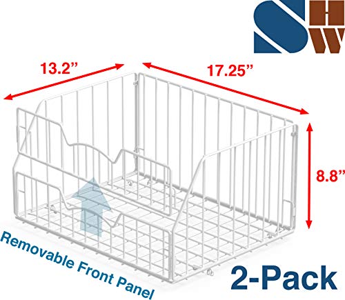 Simple Houseware 2 Pack Stackable Large Wide Entry Basket Bin, White, 17-Inch