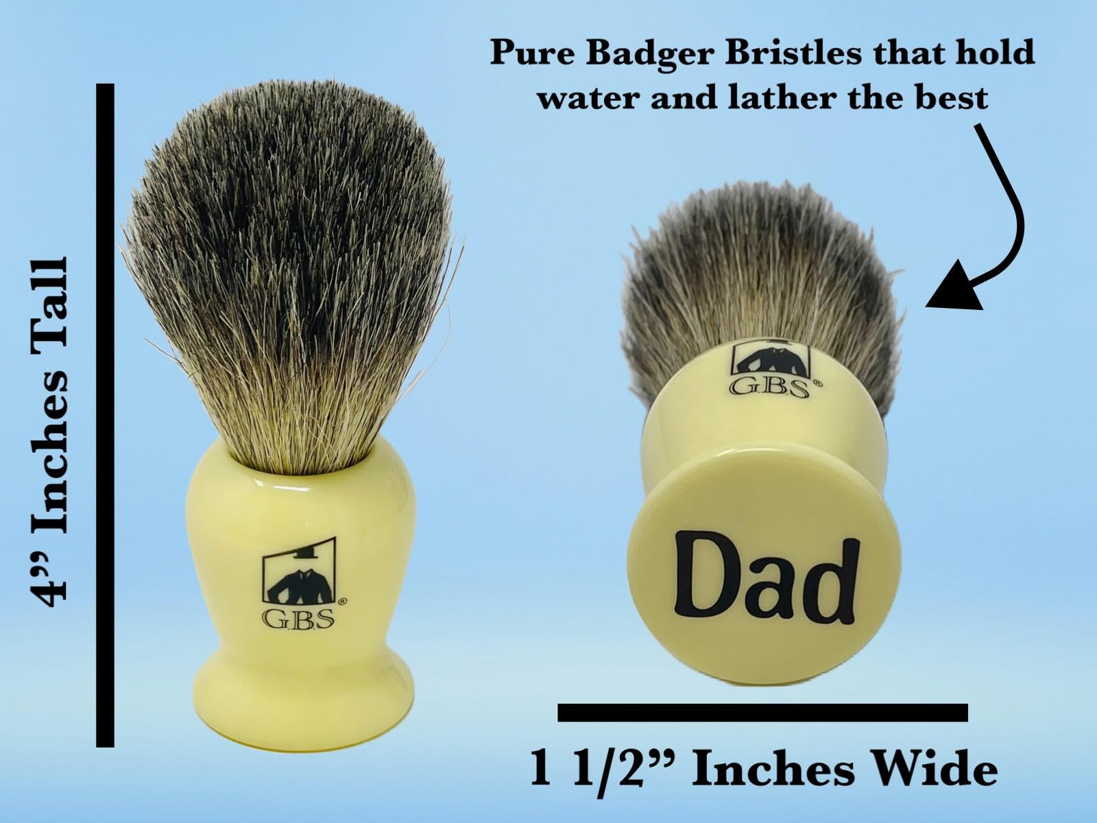 Customizable GBS Pure Badger Bristle Shaving Brush 21 MM Knot 100 mm (4" Tall) Ivory Handle! Personalized