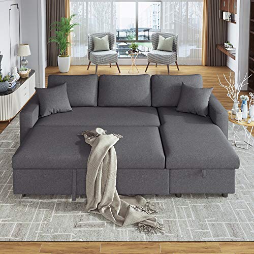 DHHU Living Room Furniture Set, Modern Style Upholstery Sofa with Storage Space/2 Tossing Cushions,Grey
