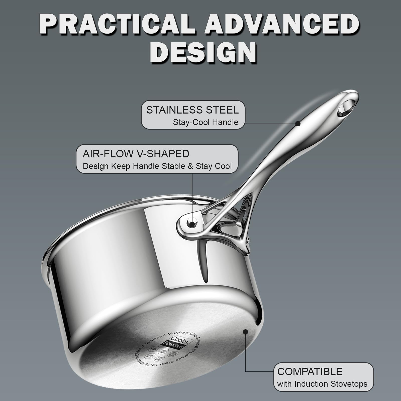 Cooks Standard 3-Quart Multi-Ply Clad Stainless Steel Saucepan with Lid