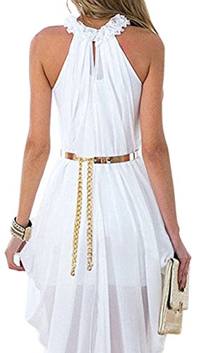 KingField Women's Chiffon Greek Goddess Fairy High Low Dresses Outer Maxi Inner Mini Beach Party Dress Large White