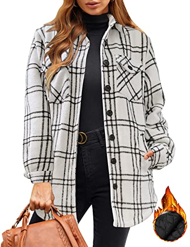 luvamia Womens Coats And Jackets Long Shacket Jacket Women Jacket For Women Office Oversized Quilted Utility Jacket For Women Beige Shirts For Women Beige Jacket For Women Black White Plaid Size Small