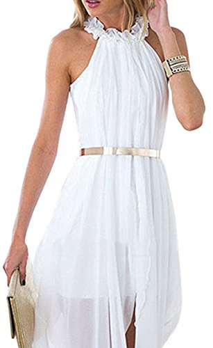 KingField Women's Chiffon Greek Goddess Fairy High Low Dresses Outer Maxi Inner Mini Beach Party Dress Large White