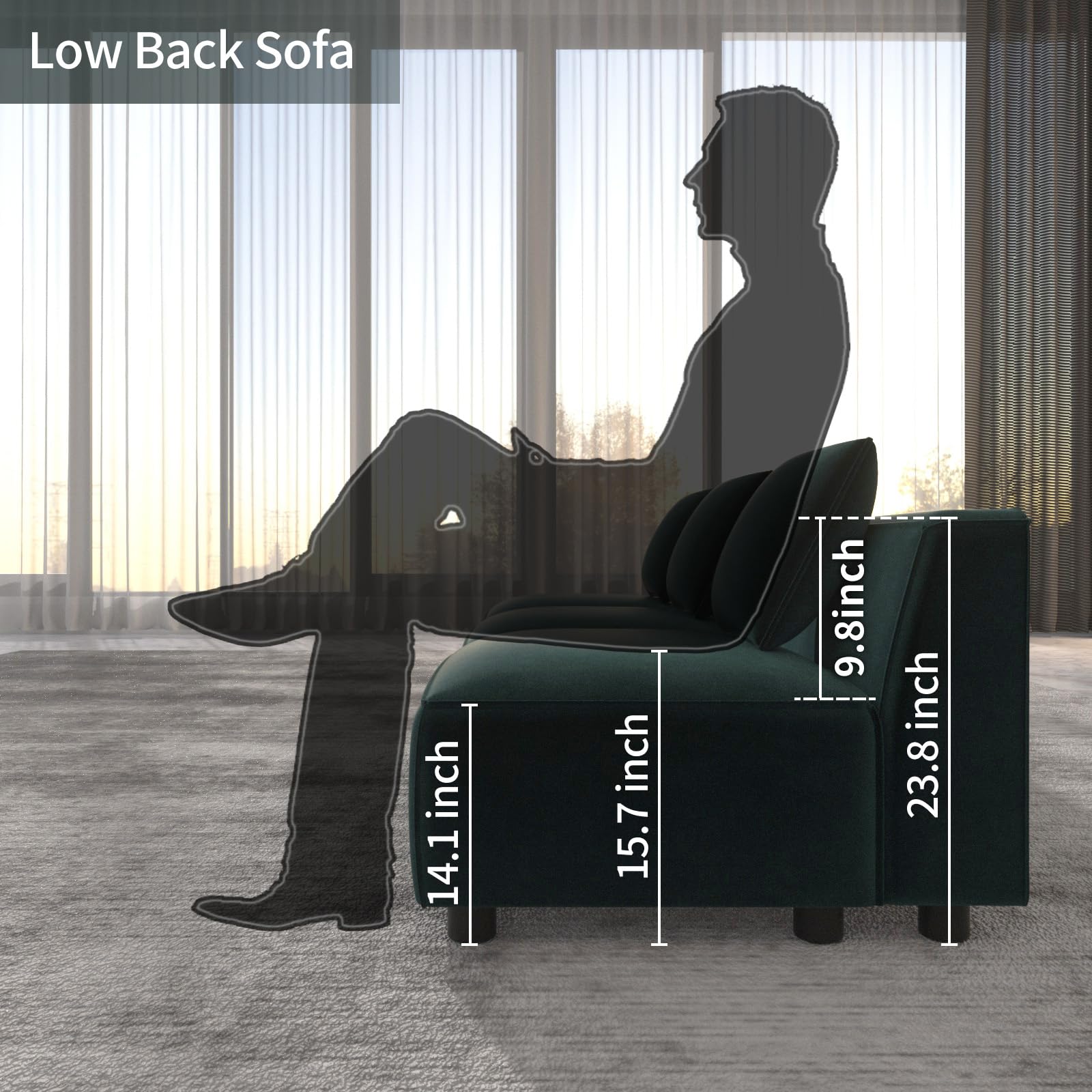LLappuil Modern Modular Sectional Living Room Sofa Set, Low Back Minimalist Style Couch, Soft Fabric 6 Seater Oversized 138.4" U Shaped Sofa, Dark Green + Aqua Blue