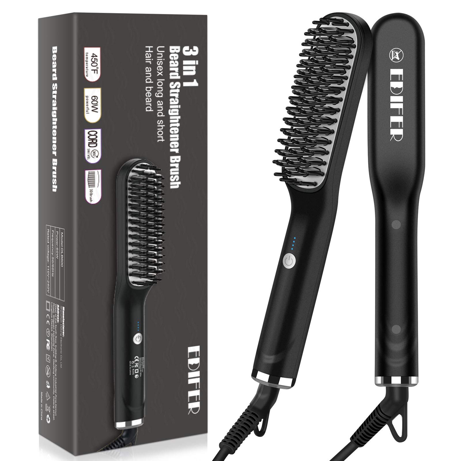 Beard Straightener Comb Brush for Men: Anti-Scald Hair Style & Beard Straightening Brush - Portable Hair Combs with 3 Temperatures & Quick Electric Heated