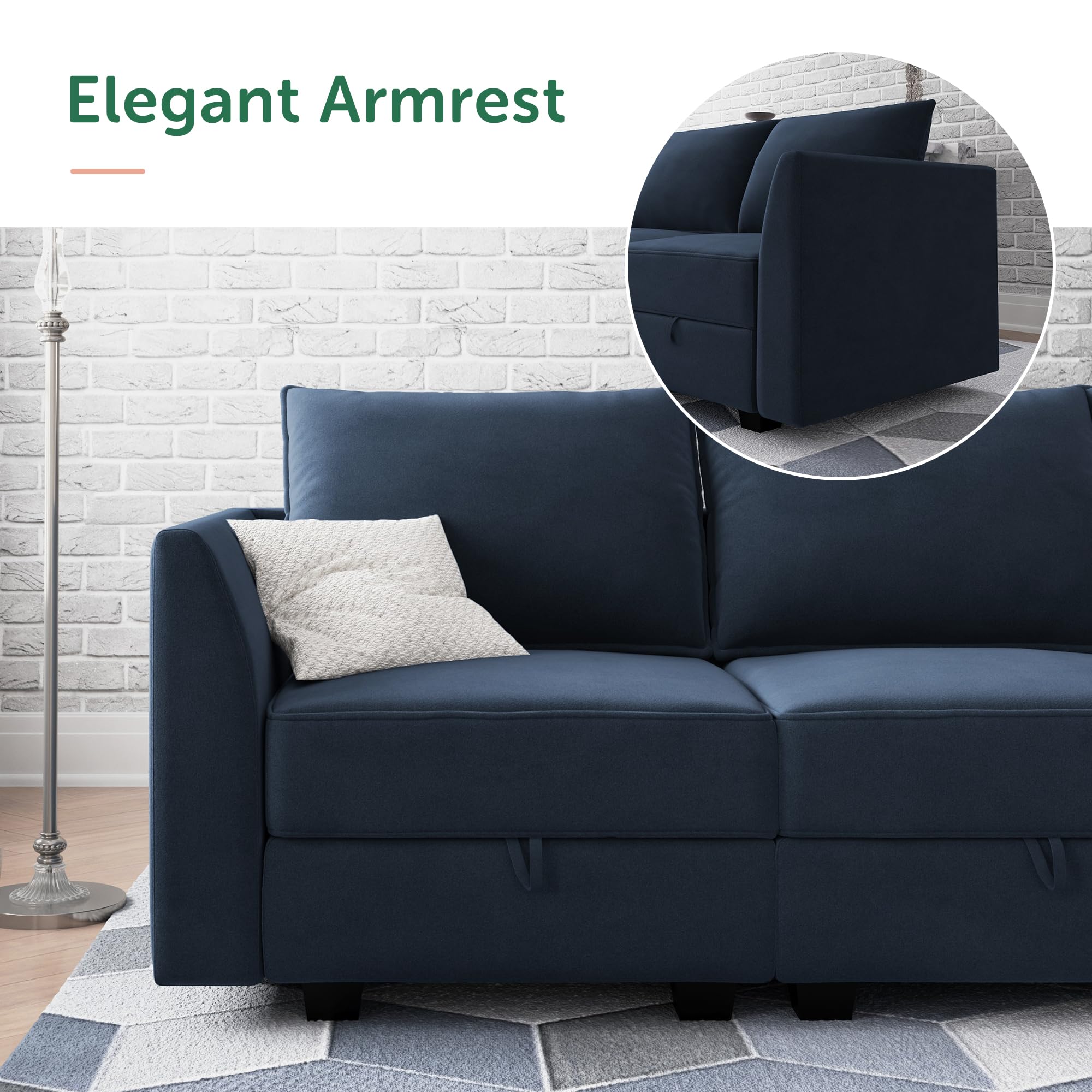 HONBAY Convertible Sectional Sofa Velvet U Shaped Couch with Reversible Chaise Modular Sectional Couch 6 Seater Sofa with Storage Seat, Dark Blue