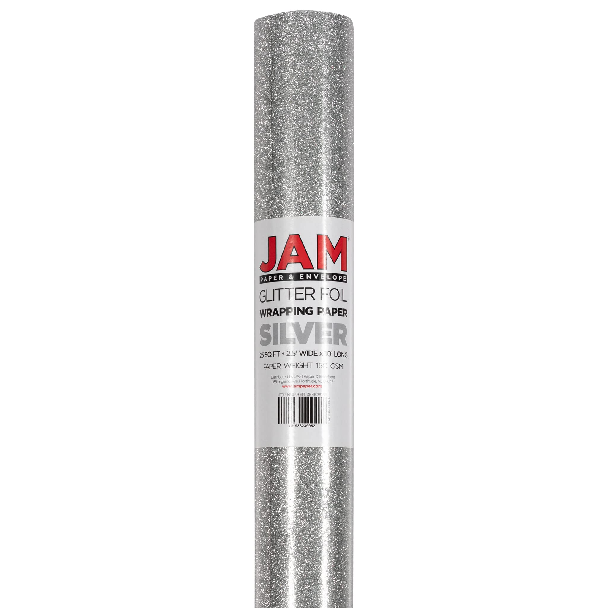 JAM PAPER Gift Wrap - Glitter Wrapping Paper - 25 Sq Ft - Silver Glitter - Roll Sold Individually