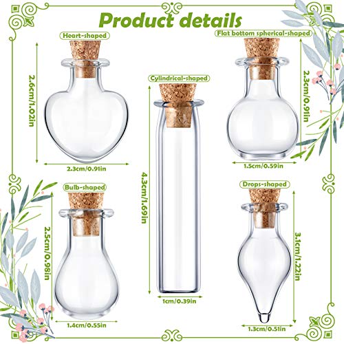 50 Pieces Mini Jars with Cork Stoppers Tiny Cork Glass Bottles Small Wishing , Message Bottle DIY Decoration for Wedding Party Baby Shower Favors (Geometric Shape)