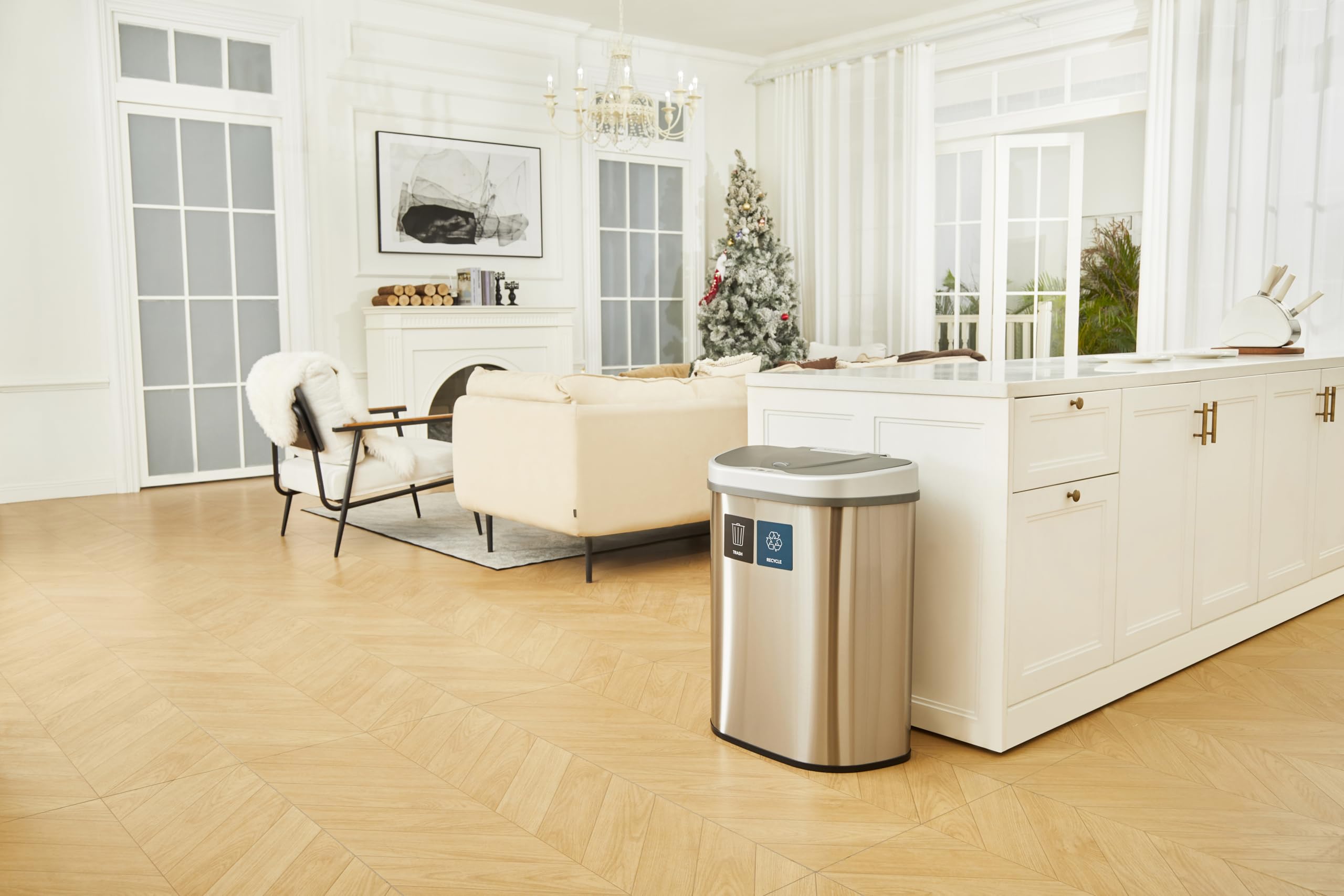 Ninestars DZT-70-R3 Motion Sensor Trash Can, Extra Large, Silver