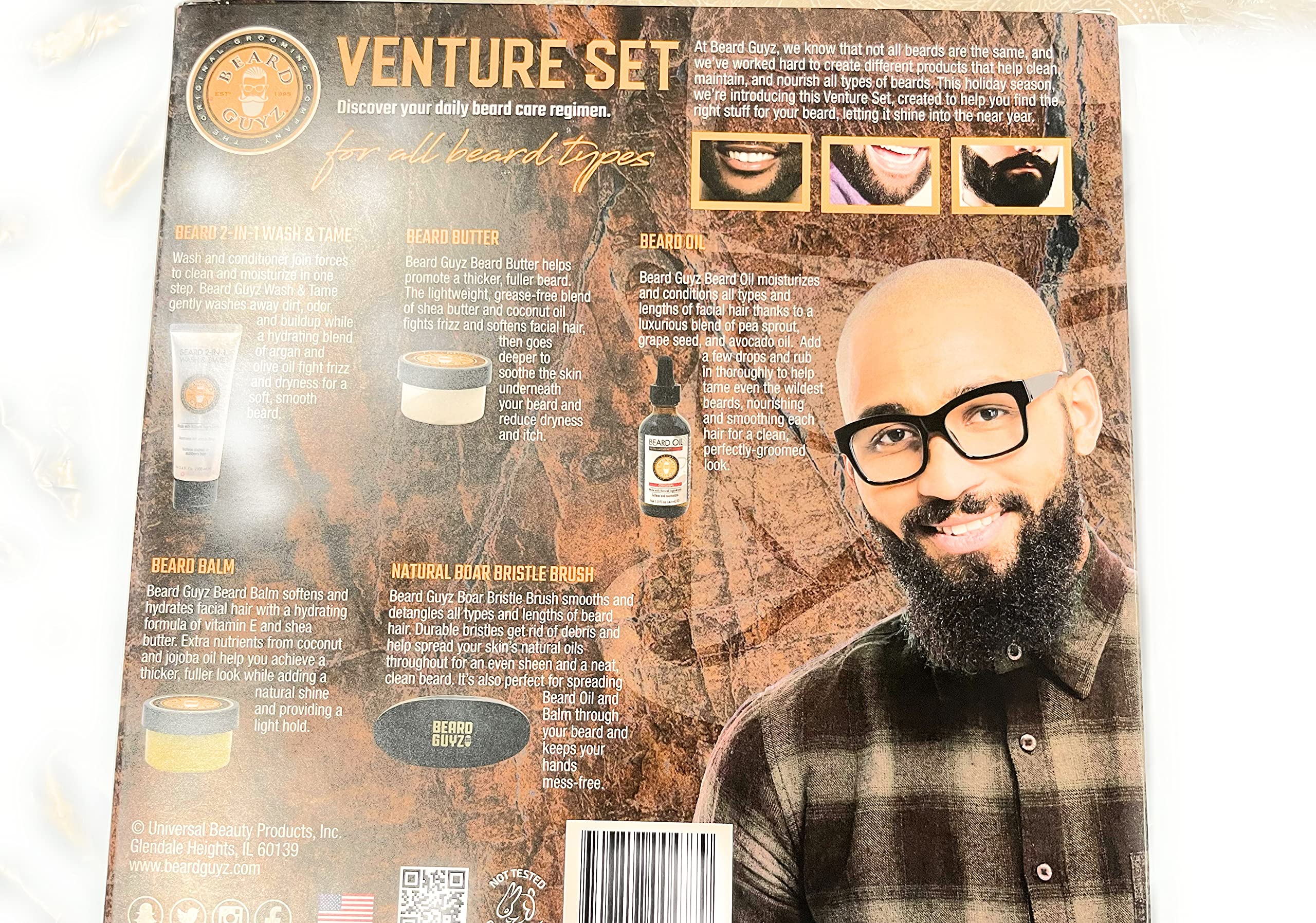 Beard Guyz Venture 5pc Beard Grooming Set with Boar Bristle Beard Brush