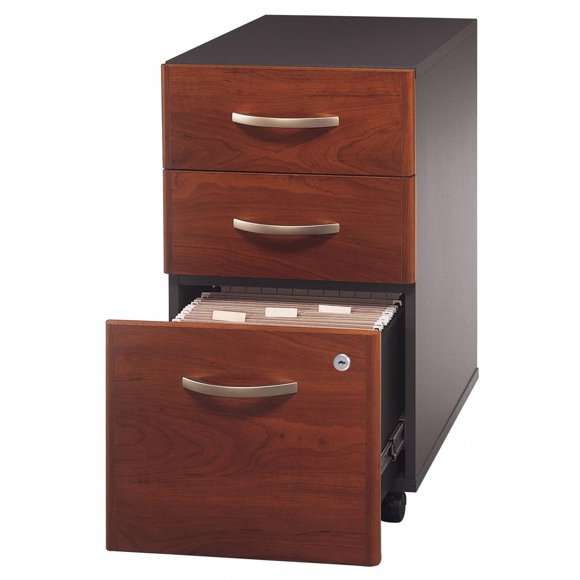 Bush Business Furniture Components 3-Drawer Mobile File Cabinet, Hansen Cherry/Graphite Gray, Standard Delivery