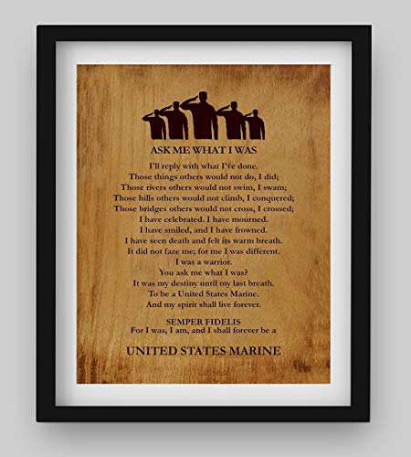 "Ask Me What I Was-Always A United States Marine"-Marine Corps-Wall Art- 8 x 10"-Wood Grain Typographic Print-Ready To Frame. Home-Office-Military Decor. Perfect Gift for All Marines. Semper Fi.
