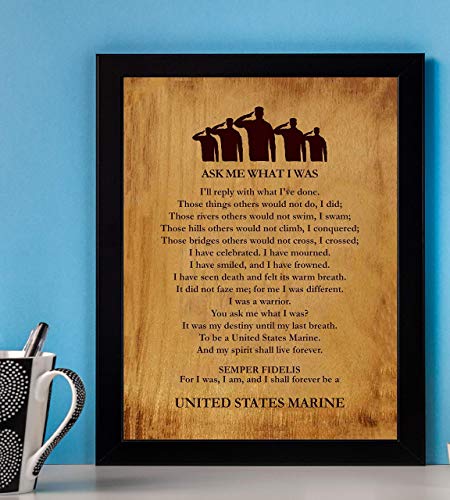 "Ask Me What I Was-Always A United States Marine"-Marine Corps-Wall Art- 8 x 10"-Wood Grain Typographic Print-Ready To Frame. Home-Office-Military Decor. Perfect Gift for All Marines. Semper Fi.