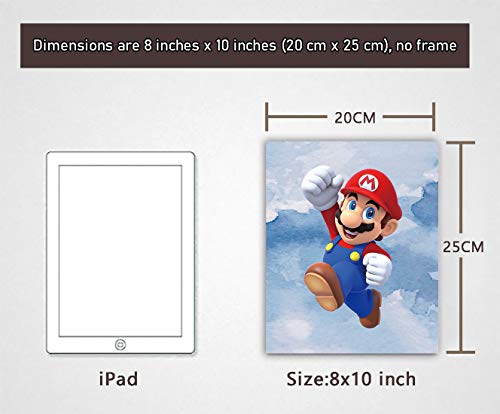 Super Mario Art Prints Toad Super Mario Prints Wall Art Game Room Decor Birthday Painting Set of 4 Pieces (8”X10”Canvas Picture), Bathroom Room Painting, Frameless