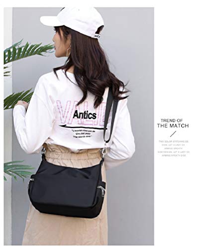 Womens Handbags Crossbody Bag Lightweight Nylon Hobo Purses Casual Shoulder Messenger Bag for Grils Waterproof Black