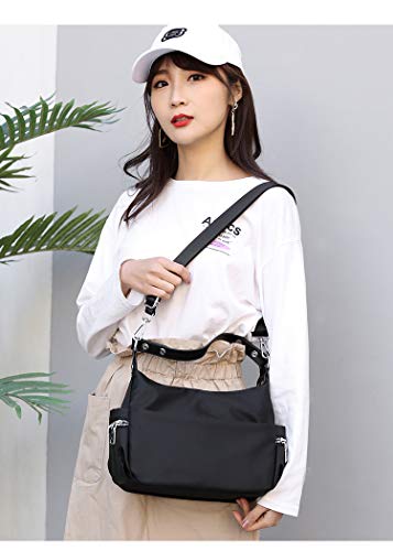 Womens Handbags Crossbody Bag Lightweight Nylon Hobo Purses Casual Shoulder Messenger Bag for Grils Waterproof Black