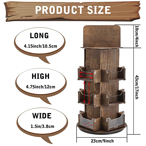 Rotating Display Stand 3 Tier Wood Rotating Rack 4 Sided Display Rack Counter Top Spinner Display Stand 360 Degree Rotating Tabletop Display Stand for Retail Trade Shows Craft Shows Showcase (Brown)