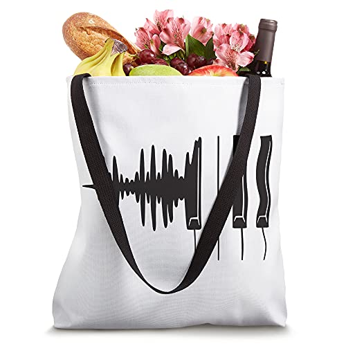 Sound Wave Heart Beat Piano Keys Keyboard Illustration Music Tote Bag