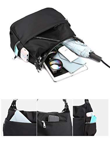 Womens Handbags Crossbody Bag Lightweight Nylon Hobo Purses Casual Shoulder Messenger Bag for Grils Waterproof Black