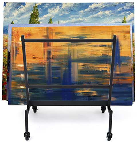 Displays2go Print Art Rack, (50) 24" x 36" Protectors, Mobile Design w/Locking Wheels - Black (ADRACK1)
