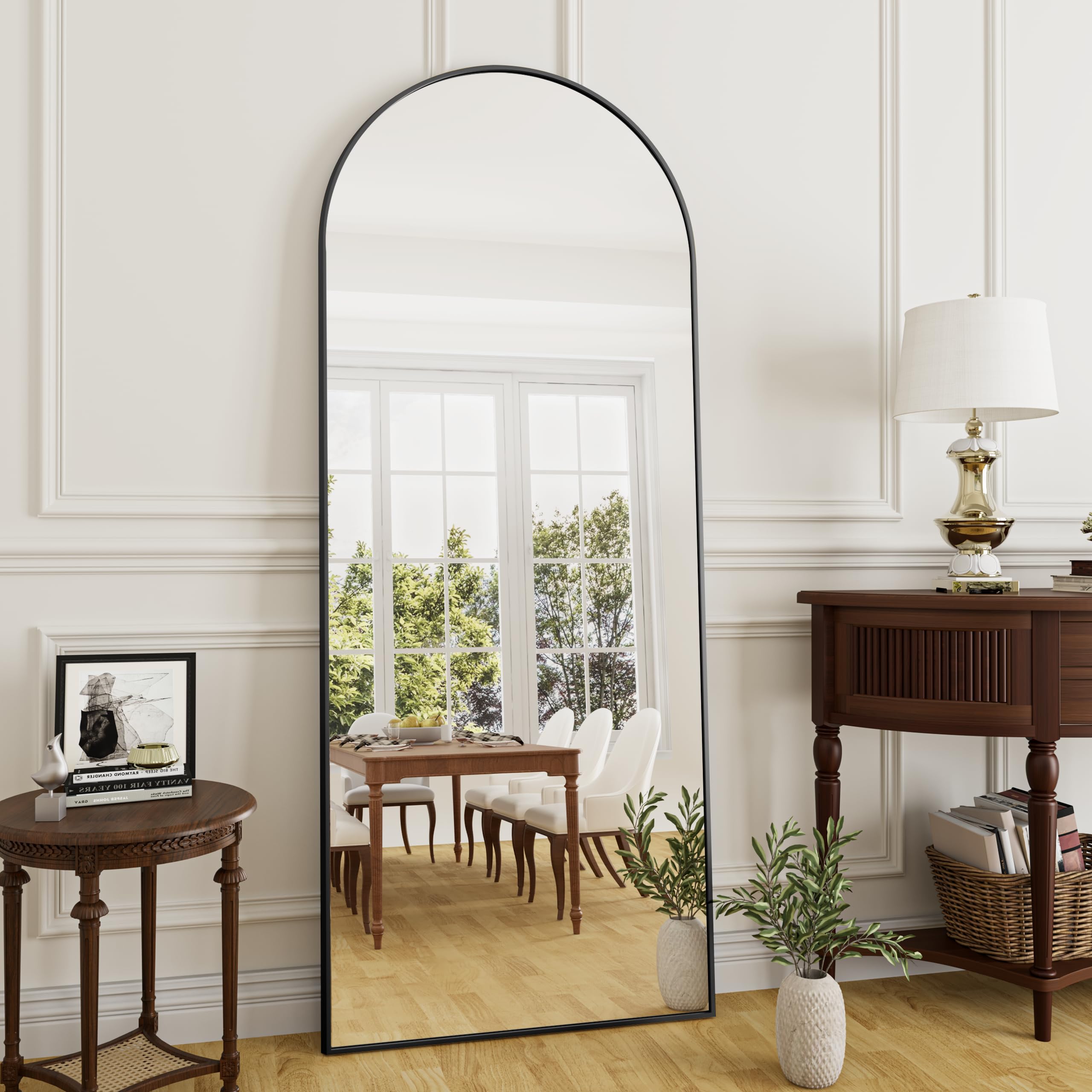 Rowjut 64"x21"Floor Mirror Arched Full Length Mirros, Mirror Floor Length Standing Hanging or Leaning & Large Full Body & Wall Mirror for Bedroom, Living Room, Aluminum Frame, Black