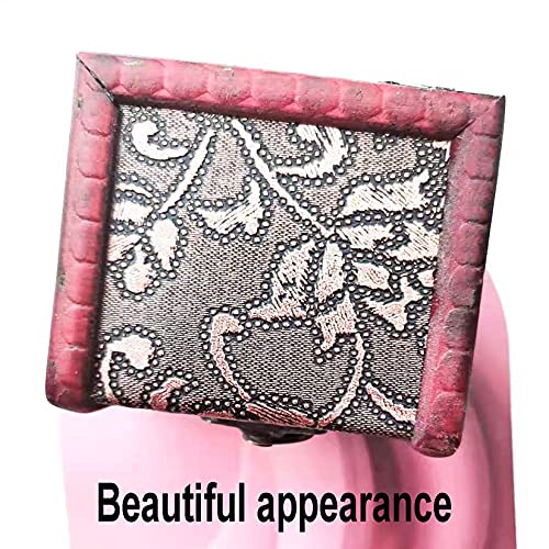 Markeny Jewelry Box Vintage Handmade Box with Mini Metal Lock, 4 Styles Pattern Wooden Rings Case Box, Square