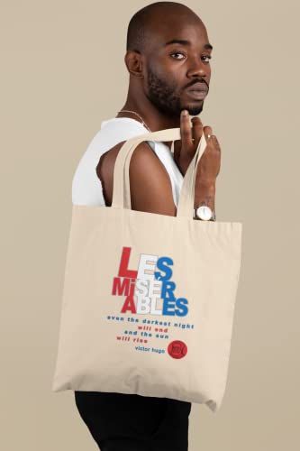Les Miserables Victor Hugo Book Cover Art Black 15x15 inches Large Canvas Tote Bag Women
