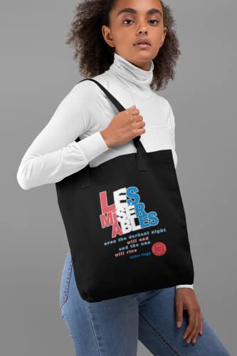 Les Miserables Victor Hugo Book Cover Art Black 15x15 inches Large Canvas Tote Bag Women
