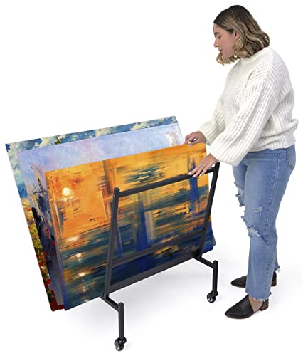 Displays2go Print Art Rack, (50) 24" x 36" Protectors, Mobile Design w/Locking Wheels - Black (ADRACK1)