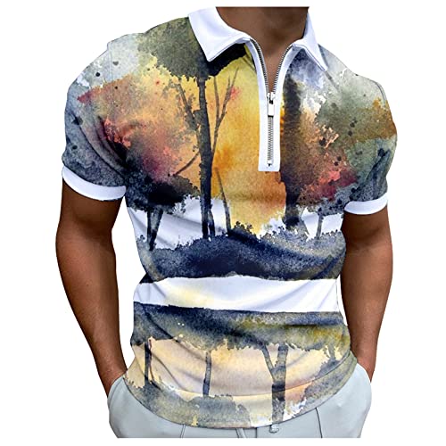 Mens T Shirts Short Sleeve, Men's Polo Shirts Men Shirts Casual Mens Polo Shirts Short Sleeve, Mens Golf Polo Mens Polo Shirts Mens Slim Fit Polo Shirts, Shirts for Men(1-Yellow,XX-Large)