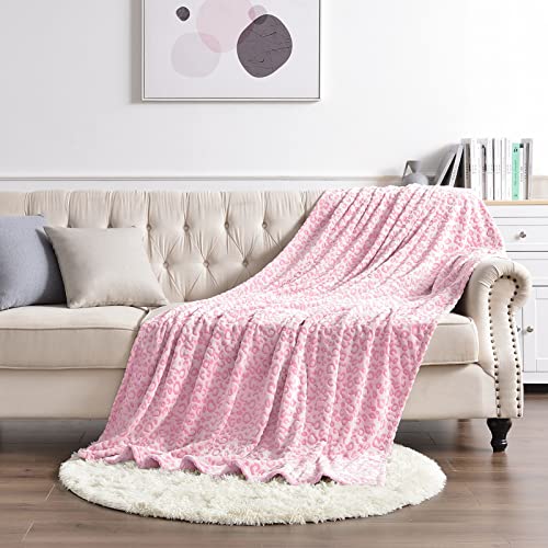 Pleasant Boulevard | Leopard Throw Blanket Fleece, Premium Lightweight Cozy Warm Plush Microfiber Bedspread for Couch Sofa and Bed (Pink, Throw (50 x 60 inches))