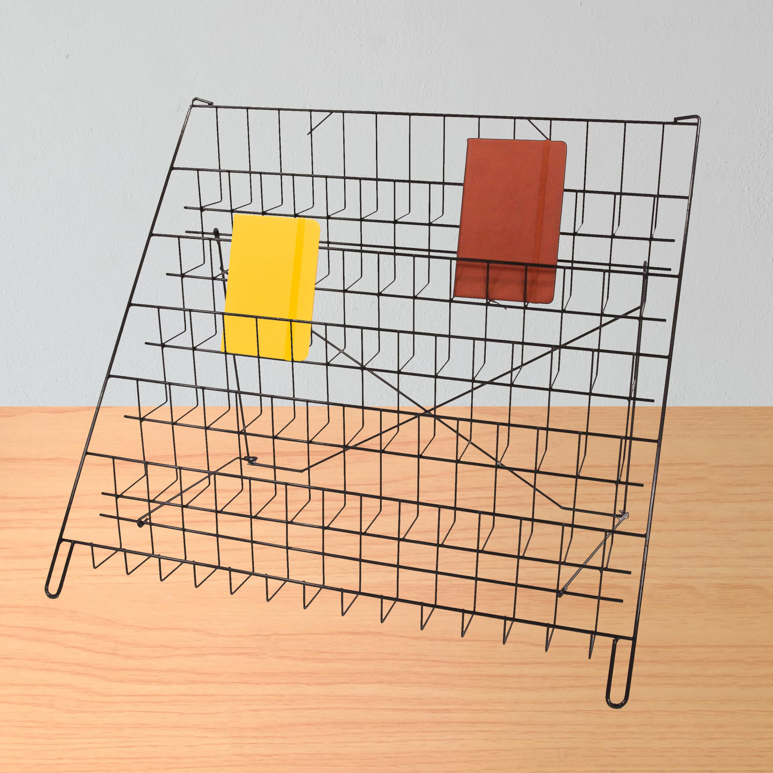SSWBasics 6-Tier Black Wire Countertop Rack - 22"H x 29½”W x 18"D - Magazine Display Stand - Tabletop Book Display for Comics, Brochures, Cards, and Literature - Sleek, Sturdy, Collapsible Countertop