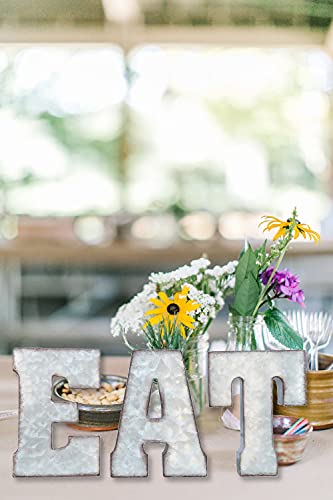 Zoreal Galvanized EAT Sign Rustic Metal Letters Free Standing Decorative Sign Wall Decor