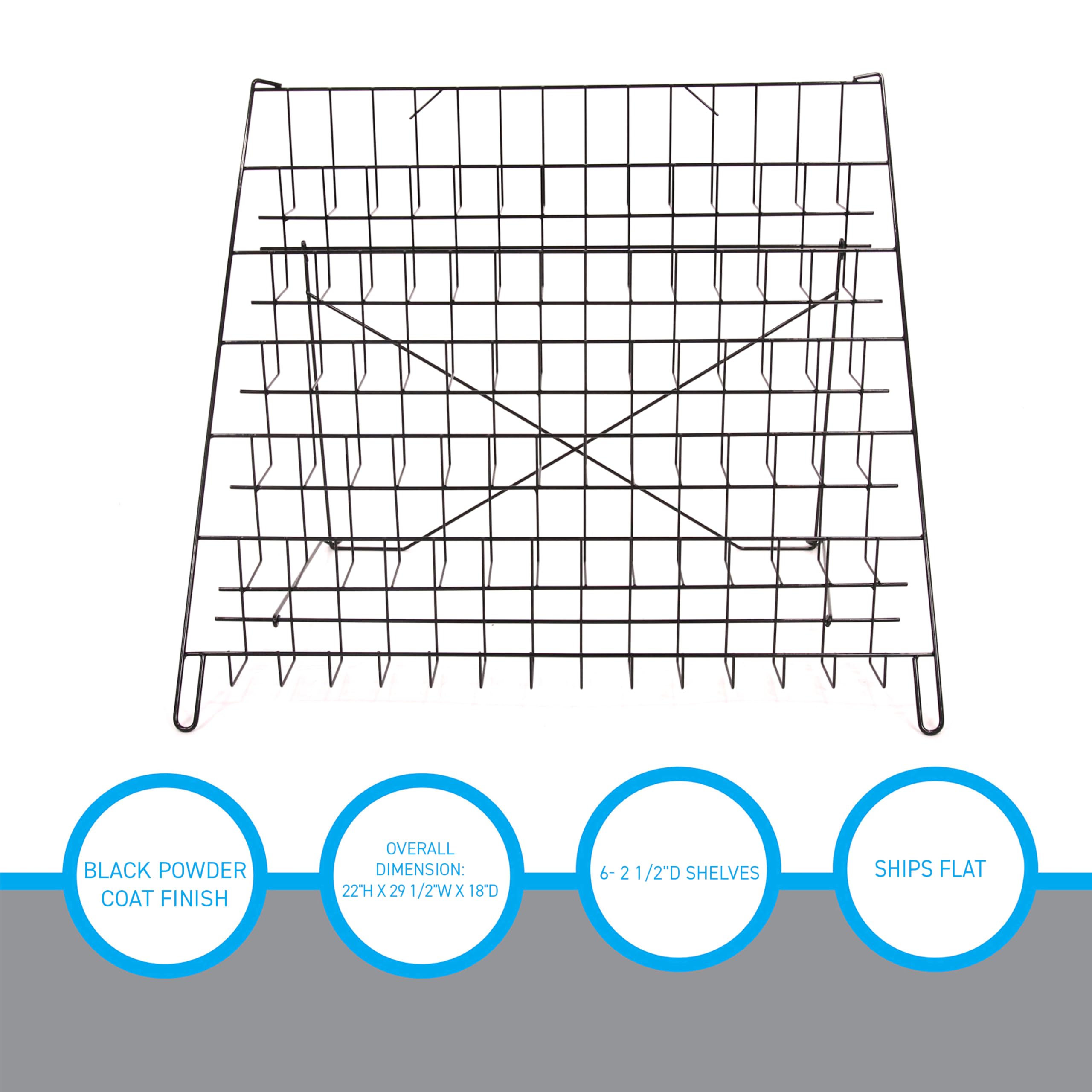 SSWBasics 6-Tier Black Wire Countertop Rack - 22"H x 29½”W x 18"D - Magazine Display Stand - Tabletop Book Display for Comics, Brochures, Cards, and Literature - Sleek, Sturdy, Collapsible Countertop