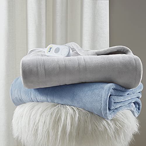 Serta Luxuriously Soft Plush Electric Blanket Fast Heating Cozy Cover, Safety Auto Shut Off Timer, Low EMF, Multi Heat Setting, ETL Certified, Machine Washable, Sea Blue Throw (50 in x 60 in)