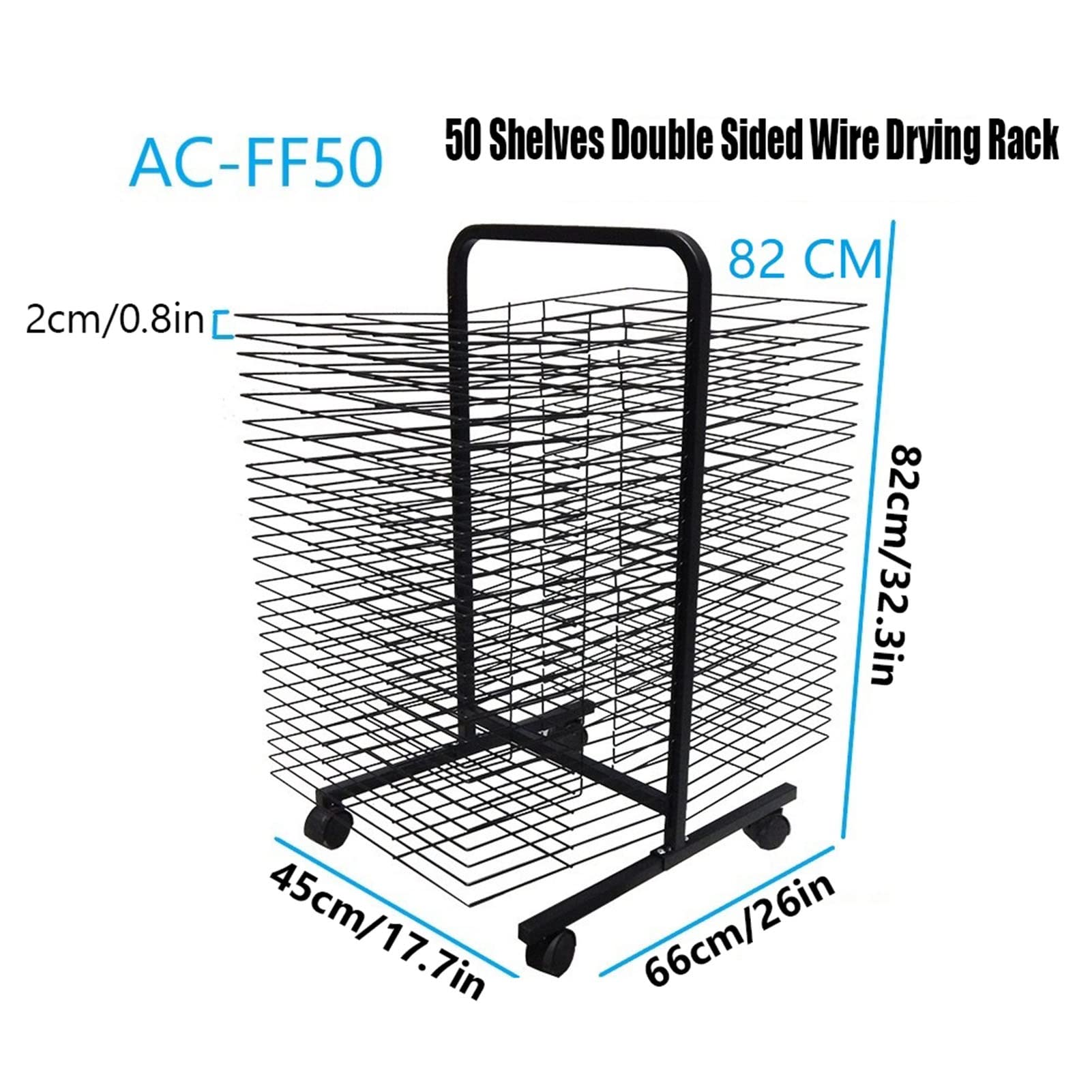 JIAHESHYP Art Drying Rack for Artist Painting Panels, A3 Paper & Prints, Metal Steel Double Sided 50 Wire Shelves Drying Rack Artwork Organizer for Classroom, Art Studios and Home Use, Black