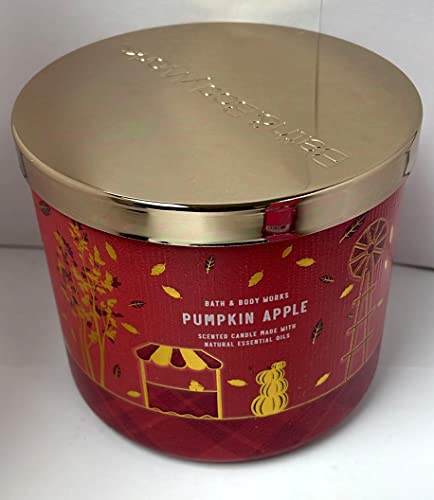 Bath & Body Works, White Barn 3-Wick Candle w/Essential Oils - 14.5 oz - 2021 Autumn! (Pumpkin Apple)
