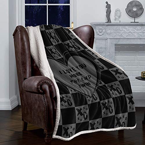 Sherpa Fleece Blanket Ultra Soft Throw Blanket - Valentine's Day I Love You More The END I Win Dark Grey - Fuzzy, Cozy, Shaggy, Warm - Reversible Microfiber Blanket for Bed Sofa Couch, 49 x 79 Inches