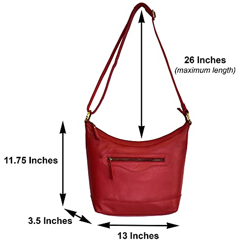 Zinda Genuine Leathers Women's Handbag Hobo Top Zip Shoulder Sling Crossbody (Red)