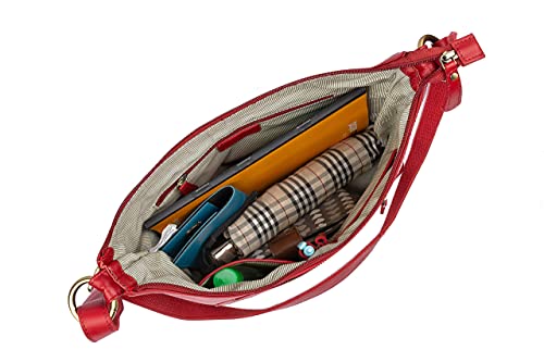 Zinda Genuine Leathers Women's Handbag Hobo Top Zip Shoulder Sling Crossbody (Red)