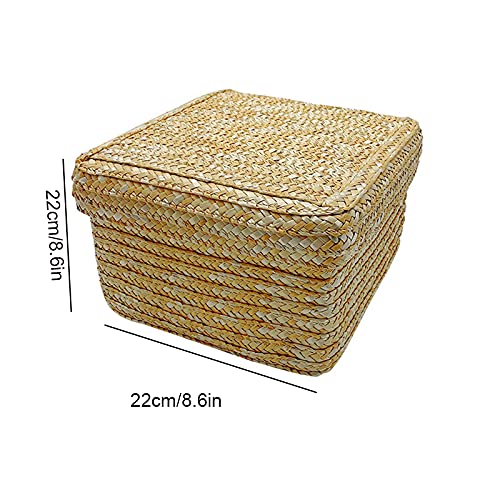 Zhuxin Woven Straw Storage Baskets with Lid, Rattan Snack Container Multipurpose Bins Laundry Toys Organizer Household