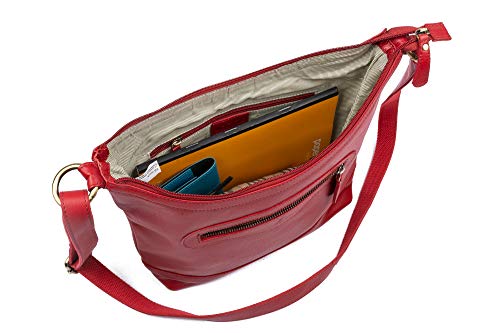 Zinda Genuine Leathers Women's Handbag Hobo Top Zip Shoulder Sling Crossbody (Red)
