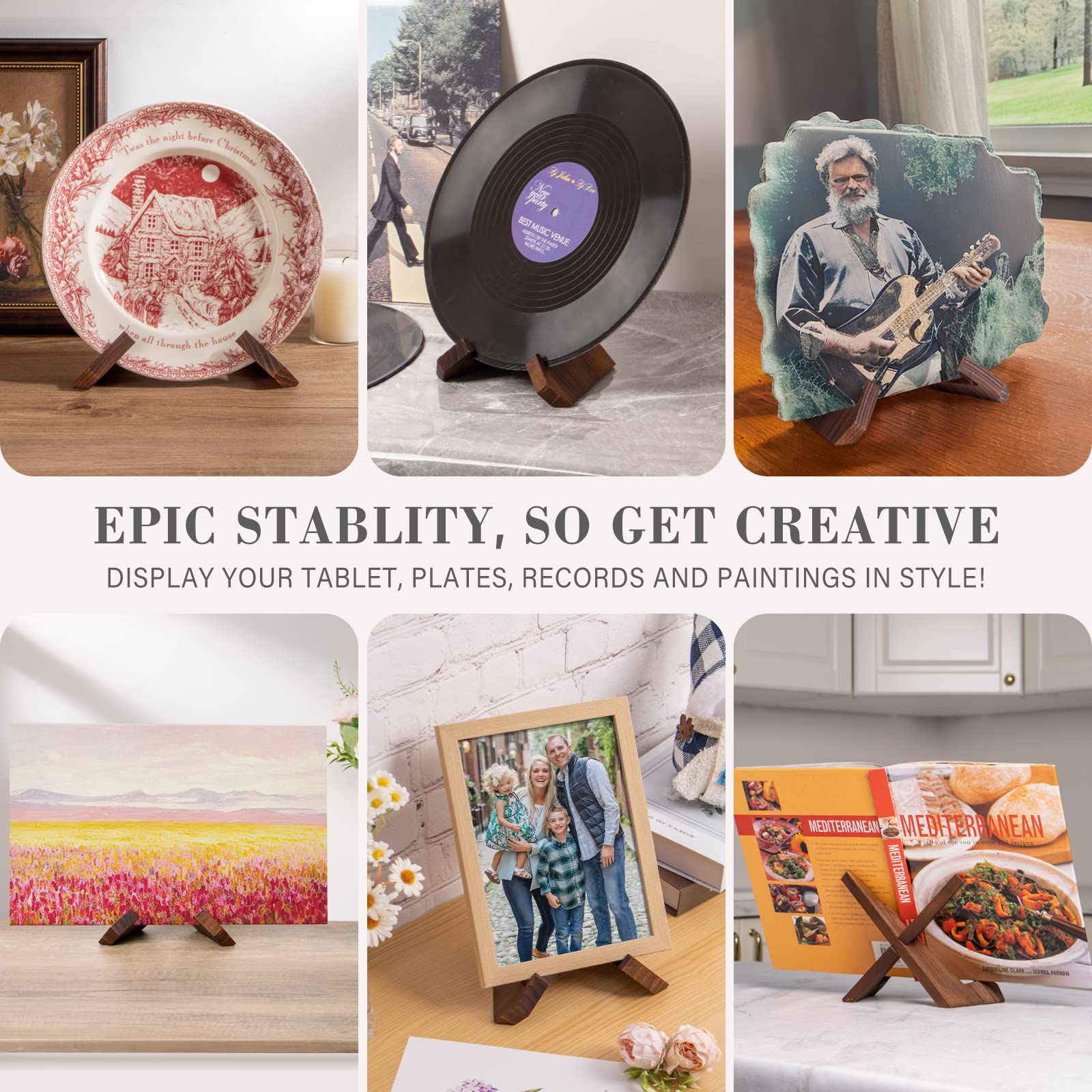 ANBOXIT Plate Stand for Display - 6.5 Inch Plate Holder Display Stand, Wooden Picture Frame Holder, Decorative Table Top Easels for Display