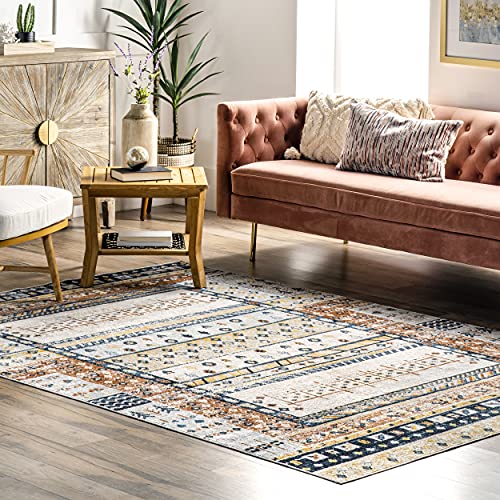 nuLOOM Shannon Machine Washable Geometric Tribal Area Rug, 4' x 6', Beige