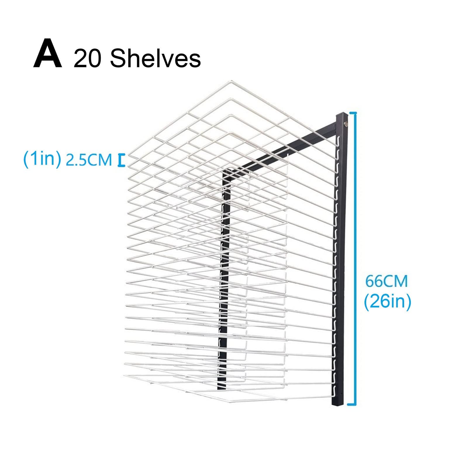 Metal Steel Art Drying Rack for Painting Panels, Paper & Prints, Artwork Storage Display Rack with Wire Shelve for Classrooms, Art Studio and Home Use, White+Black (Size : A- Wall Mounted)