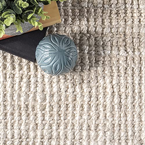 nuLOOM Ashli Handwoven Solid Jute Area Rug, 4' Round, Off-white