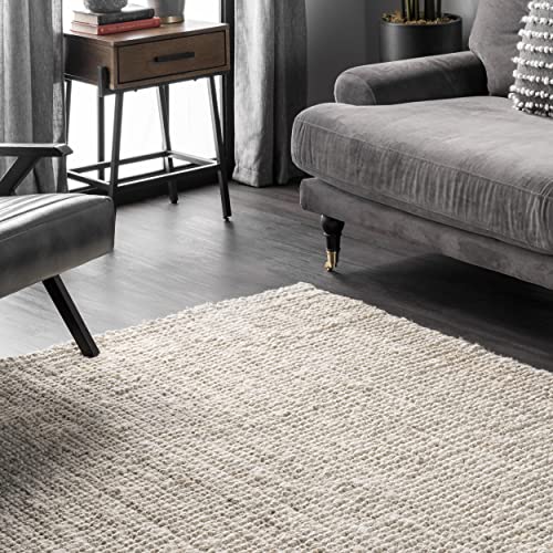 nuLOOM Ashli Handwoven Solid Jute Area Rug, 4' Round, Off-white