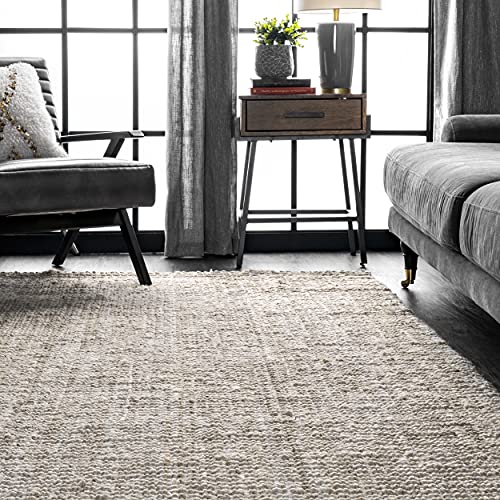 nuLOOM Ashli Handwoven Solid Jute Area Rug, 4' Round, Off-white